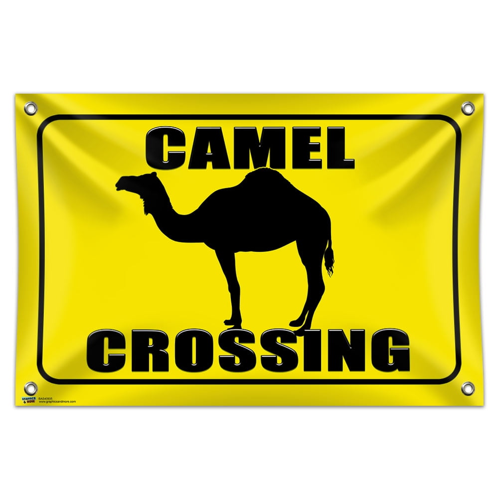 Camel Crossing 33" (84cm) x 22" (56cm) Mini Vinyl Flag Banner Wall Sign ...