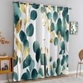 Blue Gold Leaf Style Blackout Curtains Curtain Panels for Living Room ...