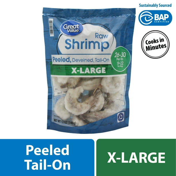 Great Value Frozen Raw Peeled Deveined Tail On Extra Large Shrimp