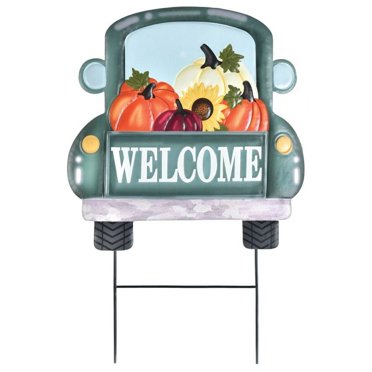 Fall Decor Metal Pumpkin Stake Decorative Welcome Sign Stacked Pumpkins ...