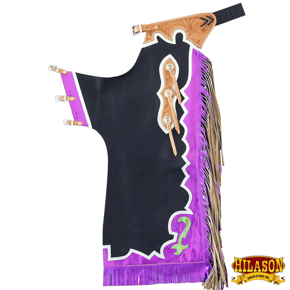 Ch137N-F Hilason Bull Riding Genuine Black Leather Rodeo Western Chaps ...