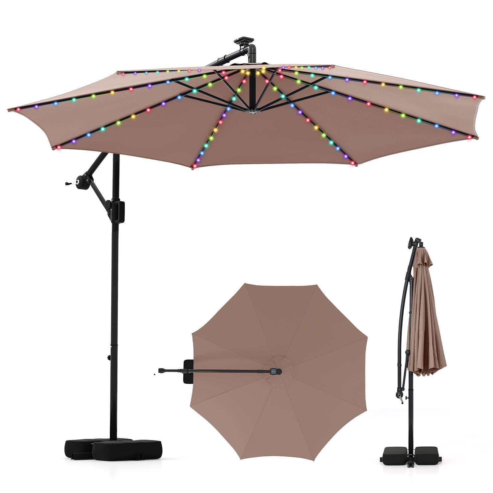 Click here for Costway 10 Ft Solar Offset Hanging Umbrella With 9... prices