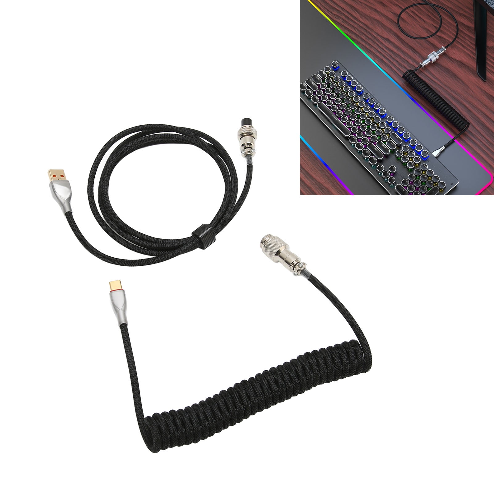 EOTVIA Gaming Keyboard USB Cable Mechanical Double Sleeve Custom Coiled ...