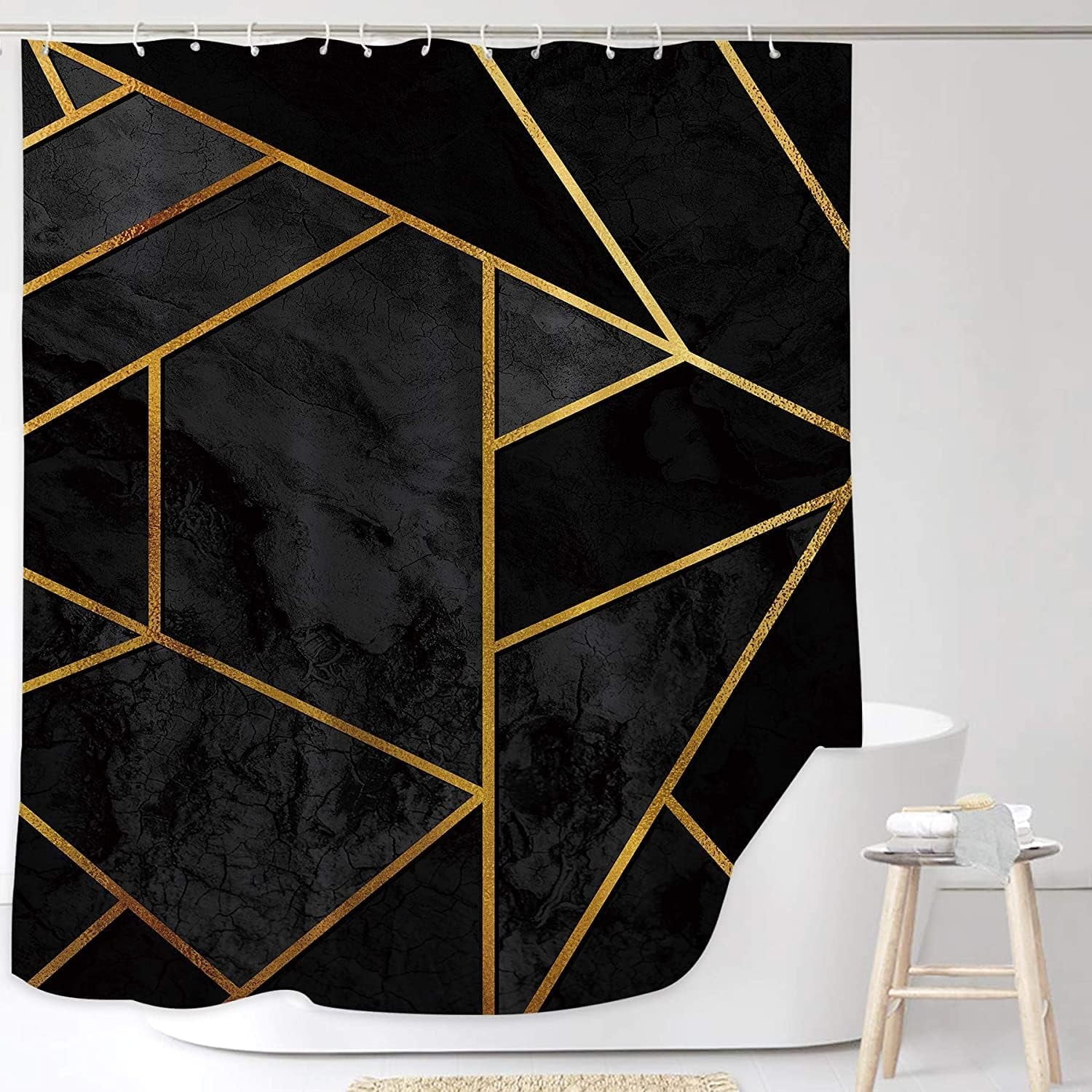 Click here for Srcpzs Black Gold Geometric Shower Curtain - 71w X... prices