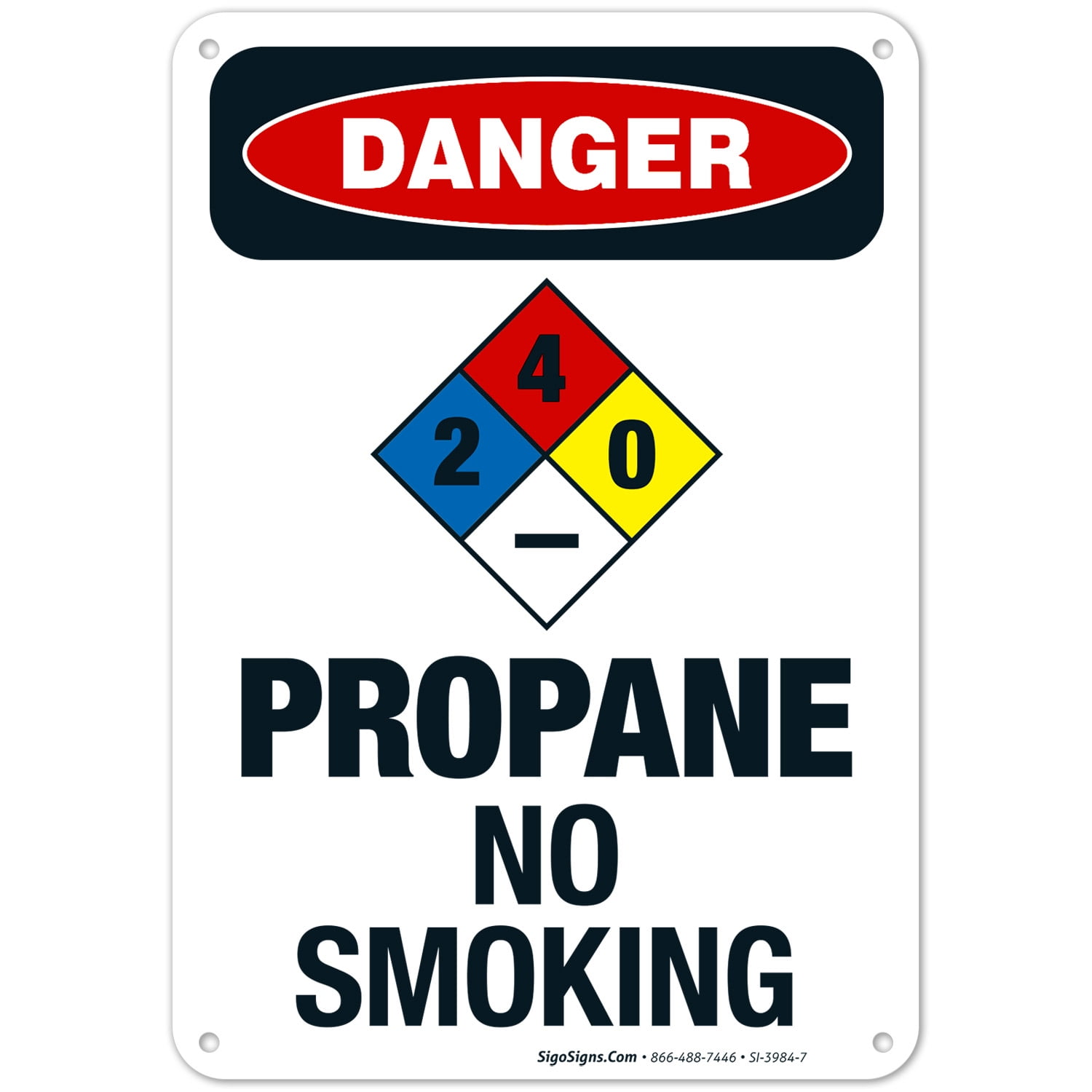 Propane No Smoking Sign, OSHA Danger Sign, - Walmart.com