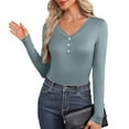 gbyLJF Long Sleeve Shirts for Women Solid Color V Neck Button Basics ...
