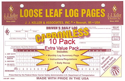 15-PACK JJ Keller Carbonless Loose Leaf Log Pages Driver's Daily Log ... 15-PACK JJ Keller Carbonless Loose Leaf Log Pages Driver's Daily Log ...