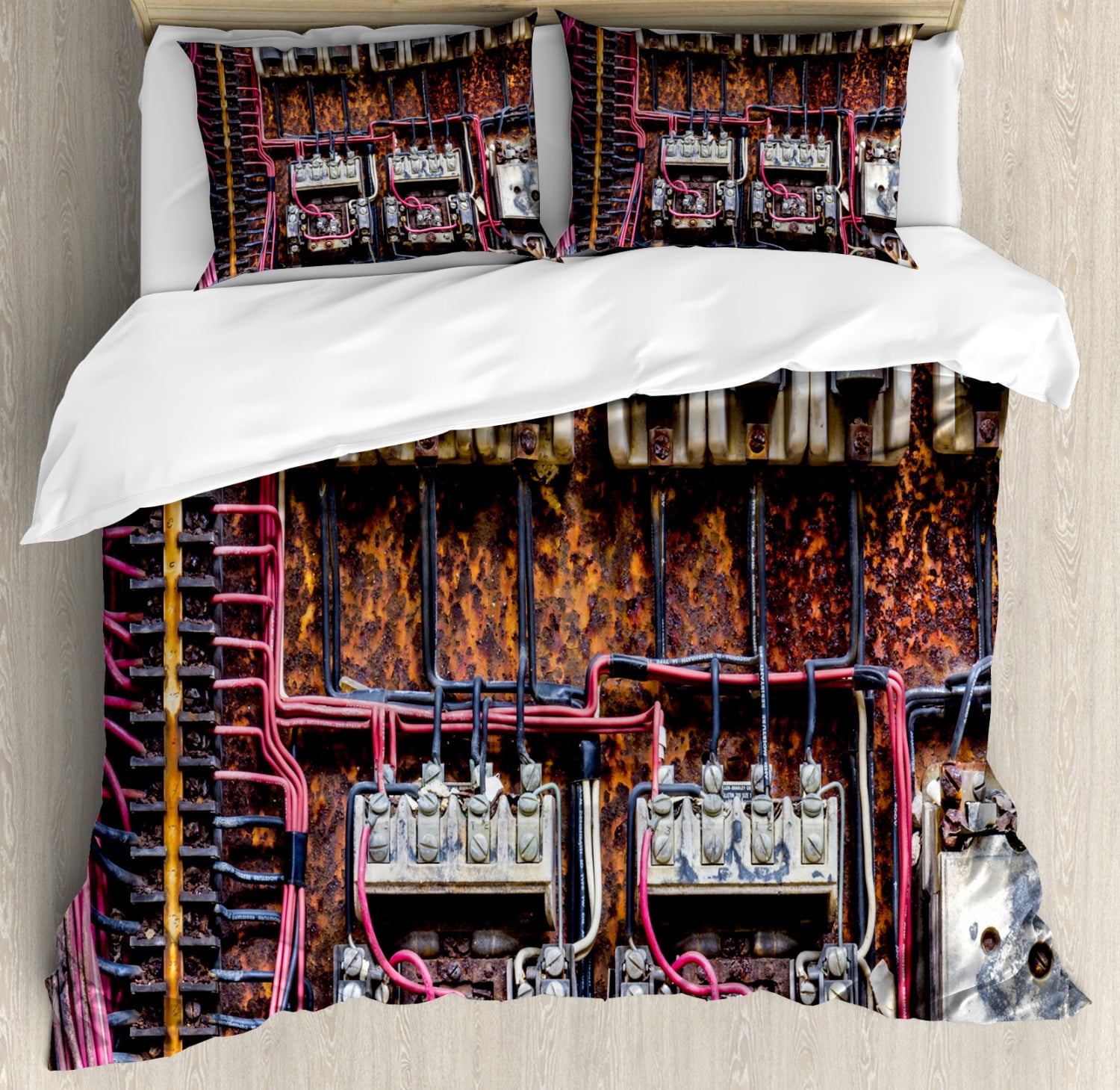Wire Decor King Size Duvet Cover Set, Old Rusted Electrical Panel with ...