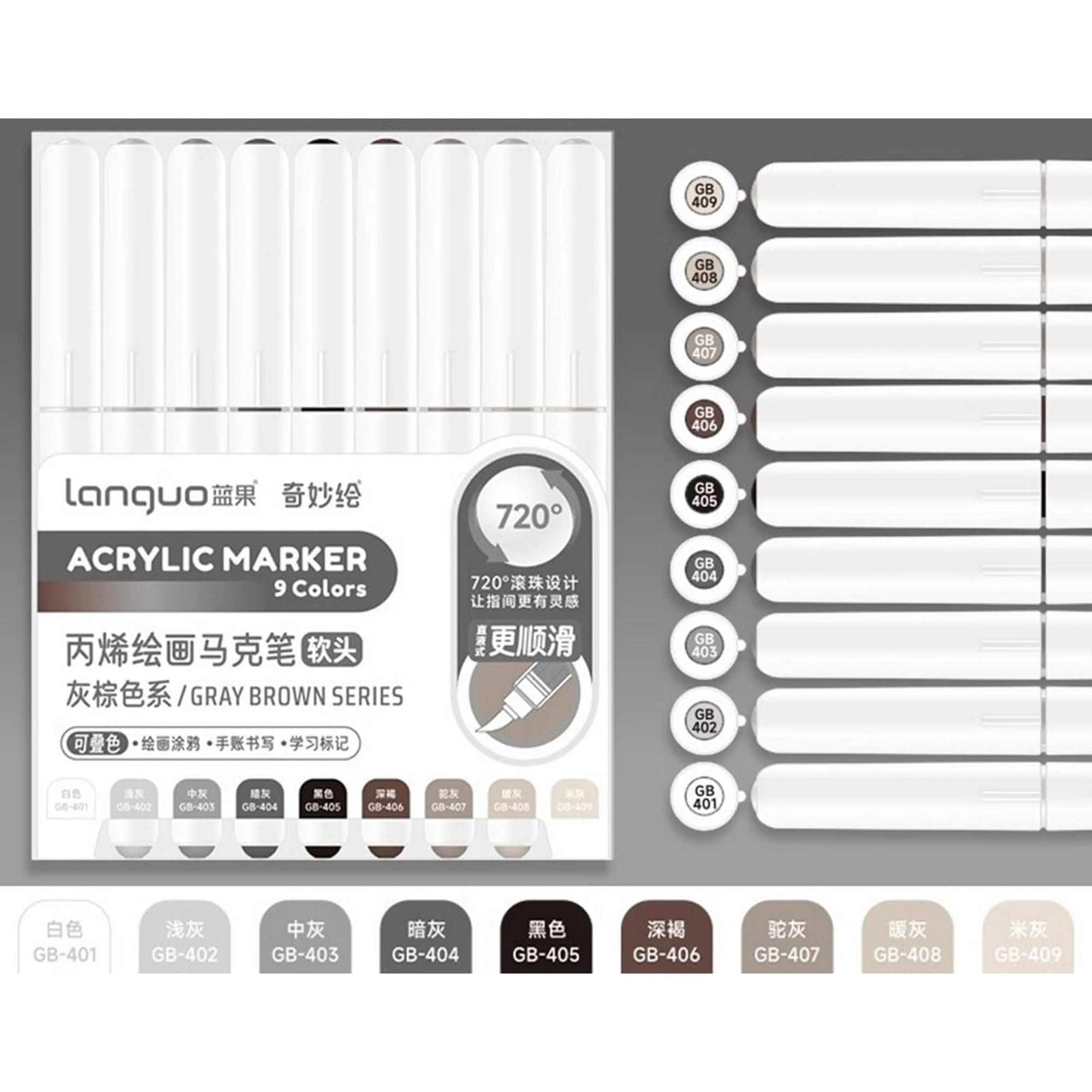 Click here for Art 7 Languo Soft Tip Acrylic Markers 9 Colors/Set... prices