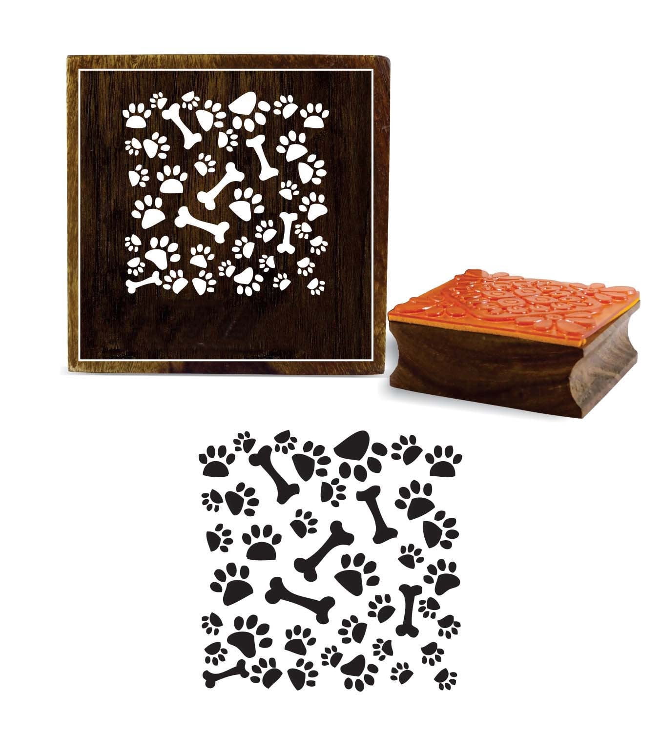 Printtoo Dog Paw Print & Bones Pattern Wooden Rubber Stamp Square Scrap ...