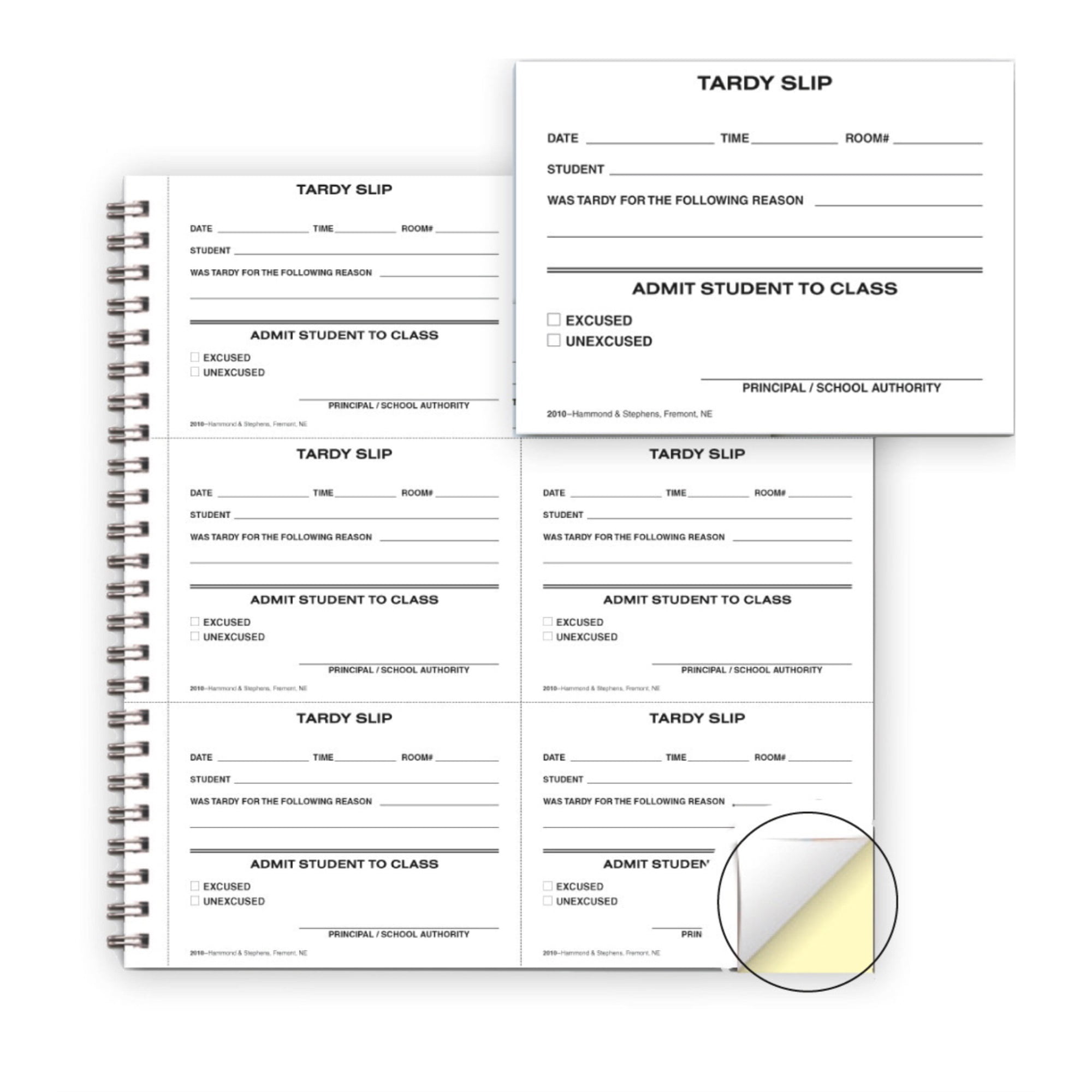 Hammond & Stephens Carbonless Record Book with 300 Tardy Slips, White ...