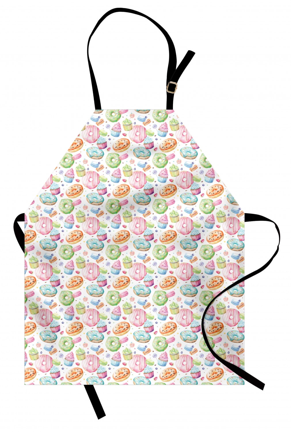 Colorful Apron Watercolor Style Sweets with Glazed Doughnut Macarons ...