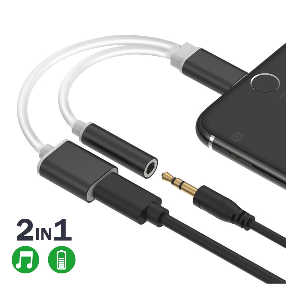 Headphones Adapter for iPhone 3.5mm Jack Dongle Audio + Charge Aux Cord ...