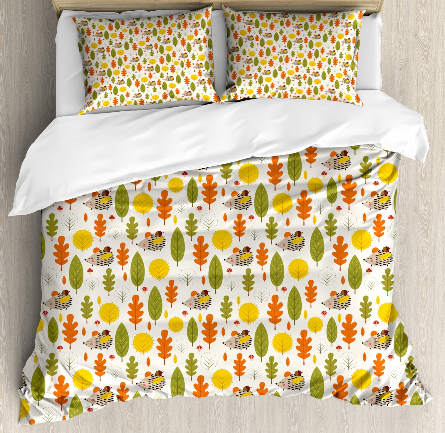 Autumn Duvet Cover Set Queen Size, Autumn Forest Theme with Sleeping ...