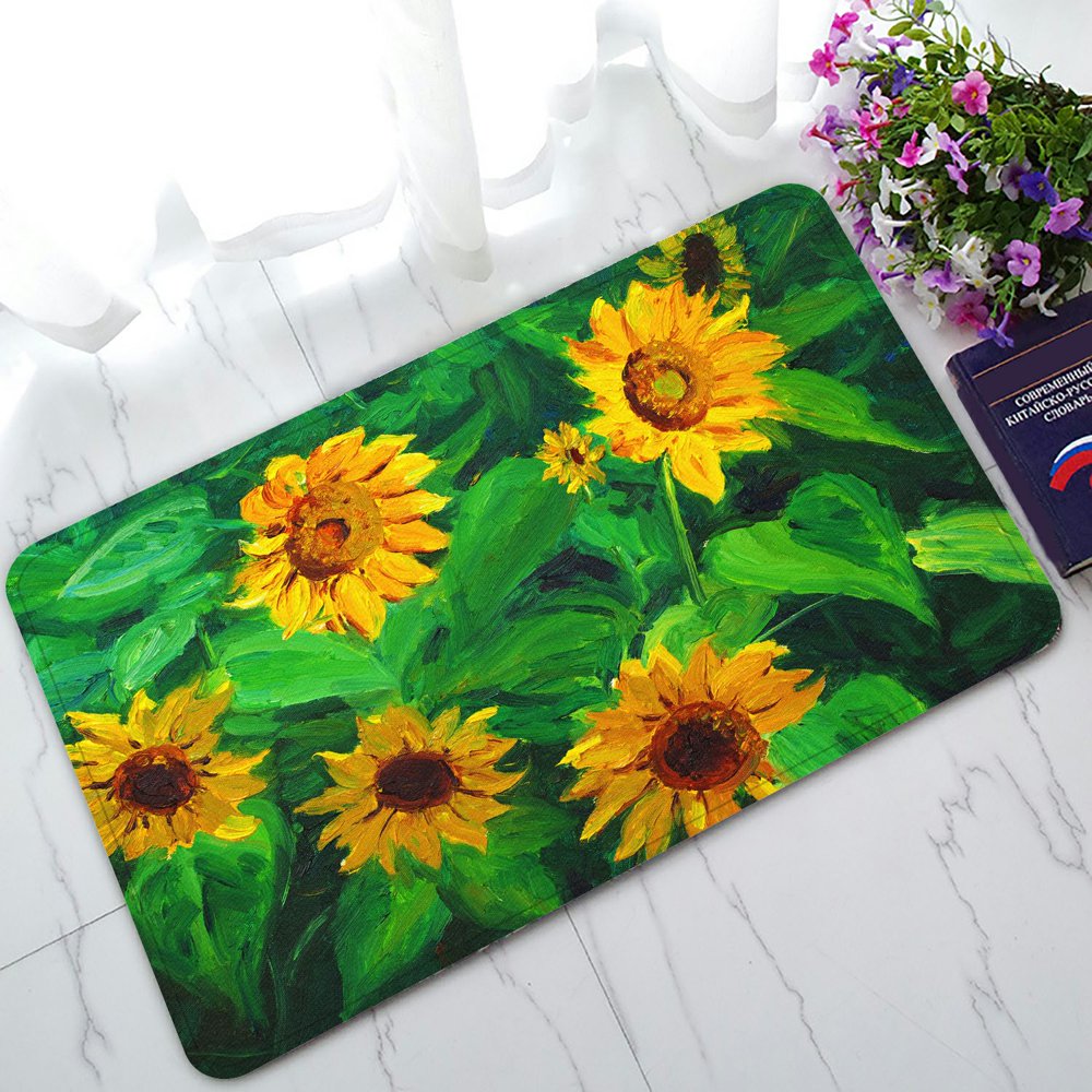 PHFZK Flower Floral Doormat, Oil Painting Yellow Sunflower Doormat ...