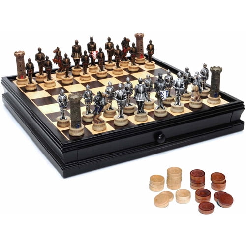 Medieval Chess and Checkers Game Set, Handpainted Chessmen and Black ...