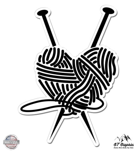 Knitting Heart Black - 12" Vinyl Sticker Waterproof Decal - Walmart.com