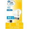 Great Value 18YR A19 LED Light Bulb, 8.5W(60W Equivalent) Dimmable Soft White E26 Medium Base, 4 ...
