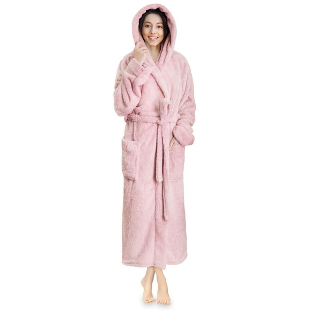 Pavilia Women Hooded Plush Soft Robe Fluffy Warm Fleece Sherpa Shaggy