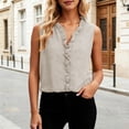 Antinious Women Sleeveless Solid Lace Placket Loose Open Style Blouses ...