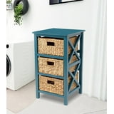 eHemco Teal 3 Tier X-Side End Table with Metal Wire & Wood Top, Storage ...