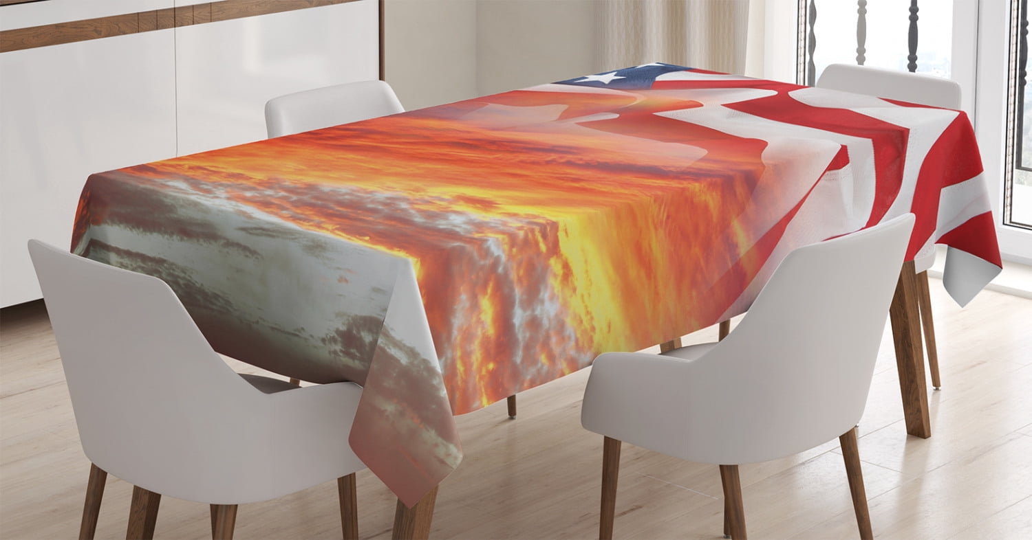 Ambesonne American Flag Tablecloth Rectangular Table Cover, Skyline ...