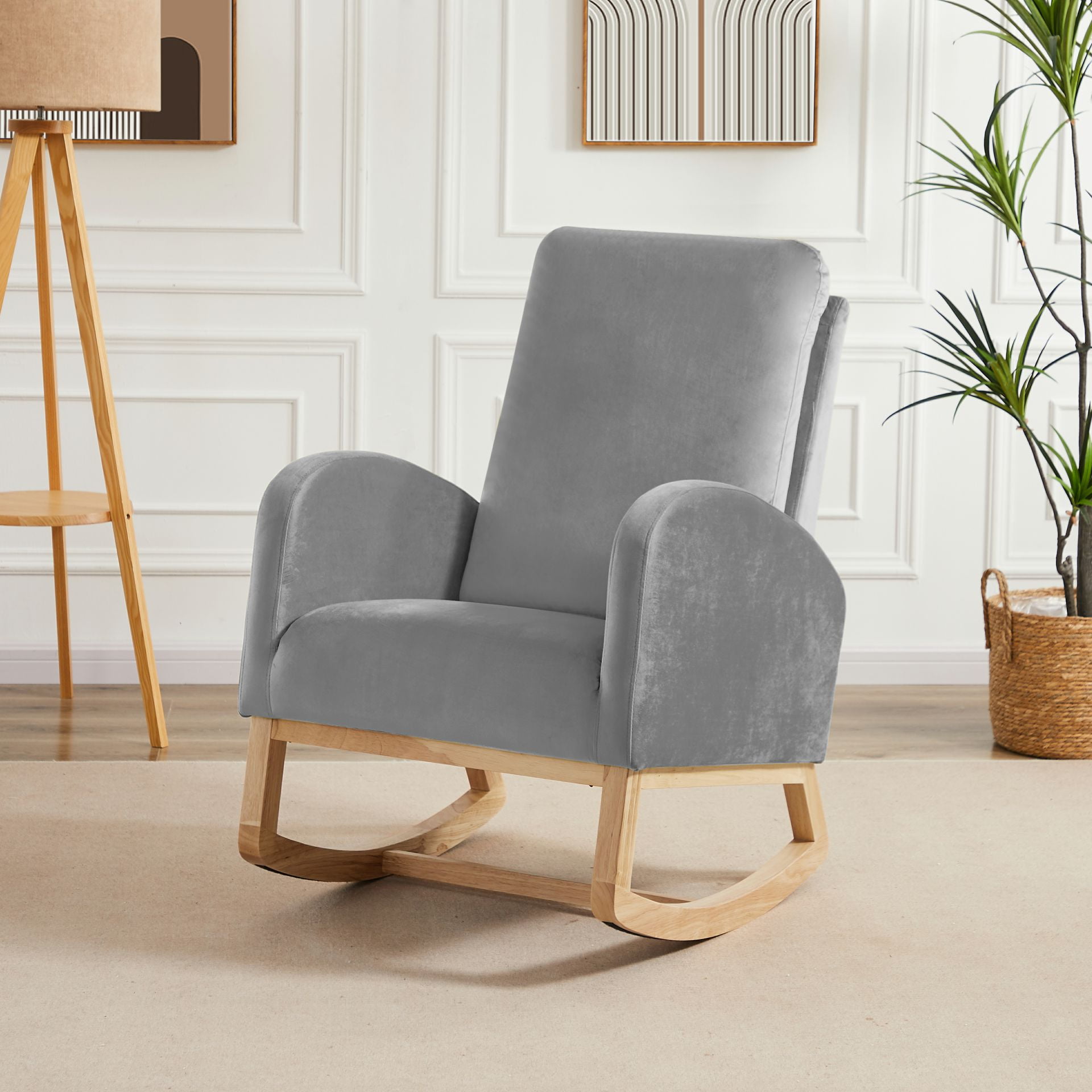 Multifunctional Arm chair with Side Pocket, Modern Upholstered Glider ...