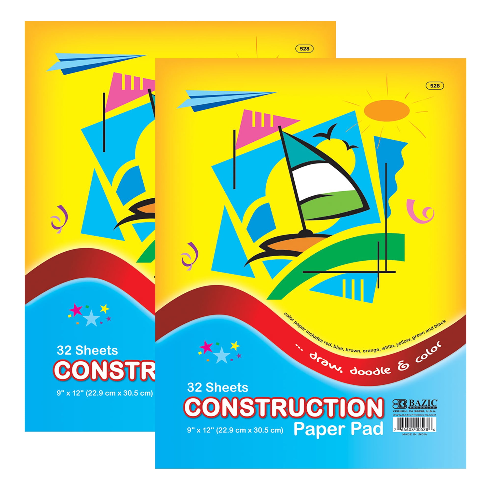 BAZIC Construction Paper Pad 32 Sheet 9" X 12" Assorted Colors, 2-Pack ...