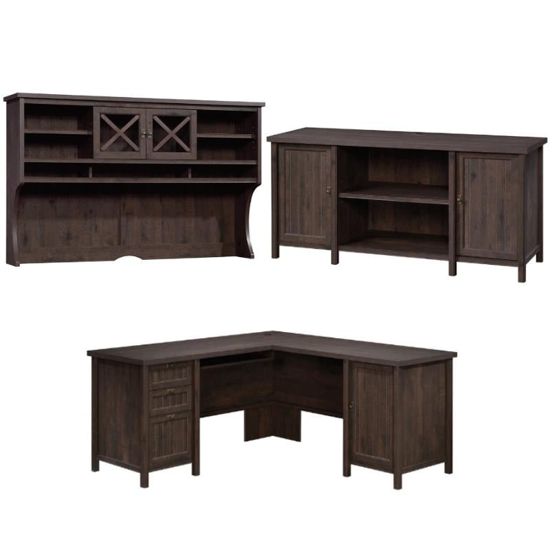Home Square 3-Piece Set with Computer Desk Credenza Desk Hutch & 2 Door ...