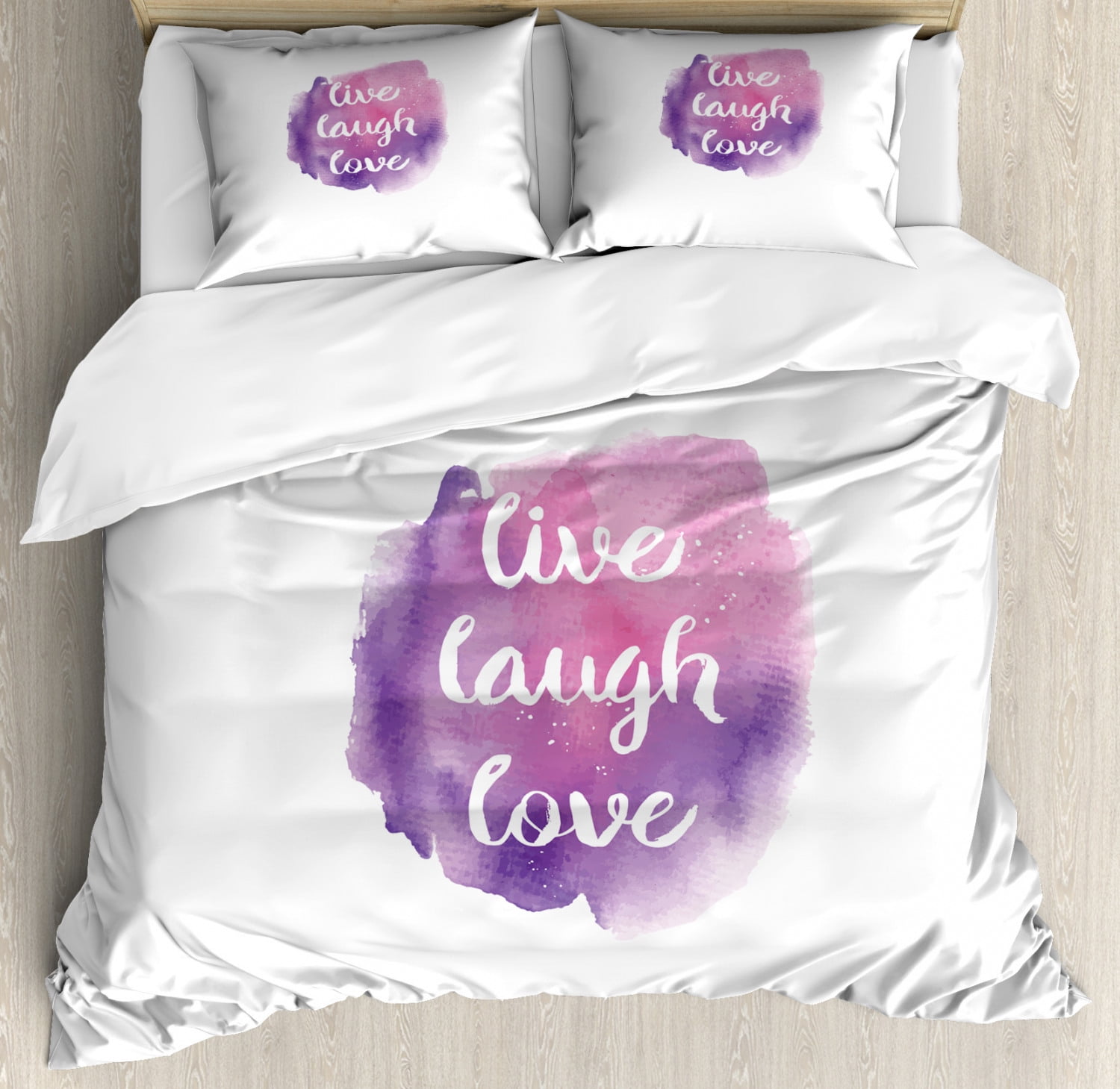Live Laugh Love Queen Size Duvet Cover Set, Watercolor Ombre Inspired ...