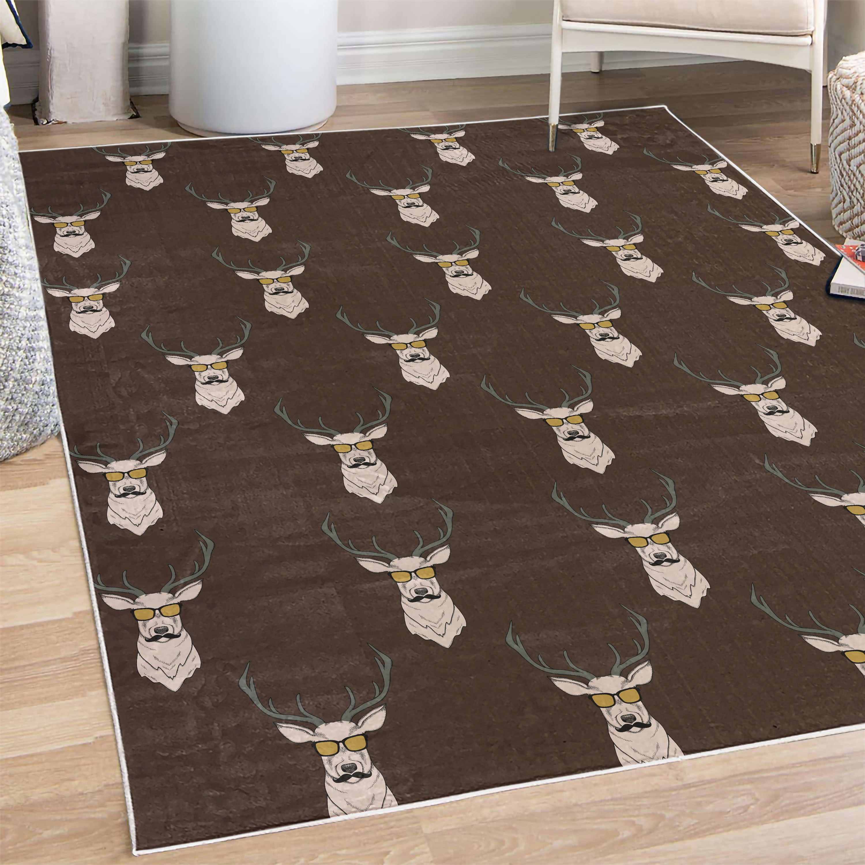 Deer Decorative Rug, Hipster Inspired Antlers Glasses Mustaches Funny ...