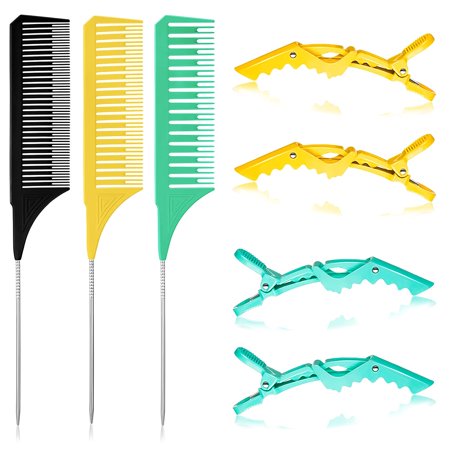 HEIBIN3 Pieces Highlighting Combs with 4 Pastel Alligator Clips Weaving ...