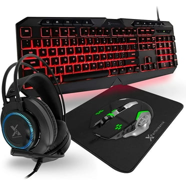 onn. 4-PC Gaming Starter Kit with LED Keyboard, Programmable Mouse ...