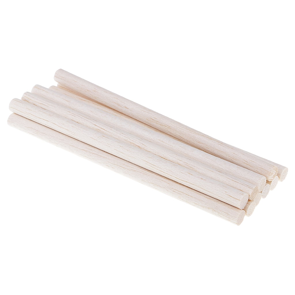 10 Pieces Balsa Wood Unfinished Wood Round Stick Dowel Rod 150mm ...