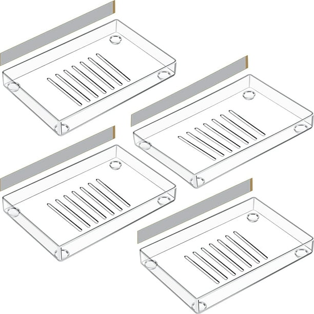 4 Pieces Acrylic Soap Dish, Rectangular Soap Saver, Soap Holder Tray ...