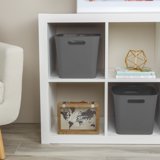 (6 pack) Mainstays Cube Gray Plastic Storage Bin, 11 in x 10 in ...