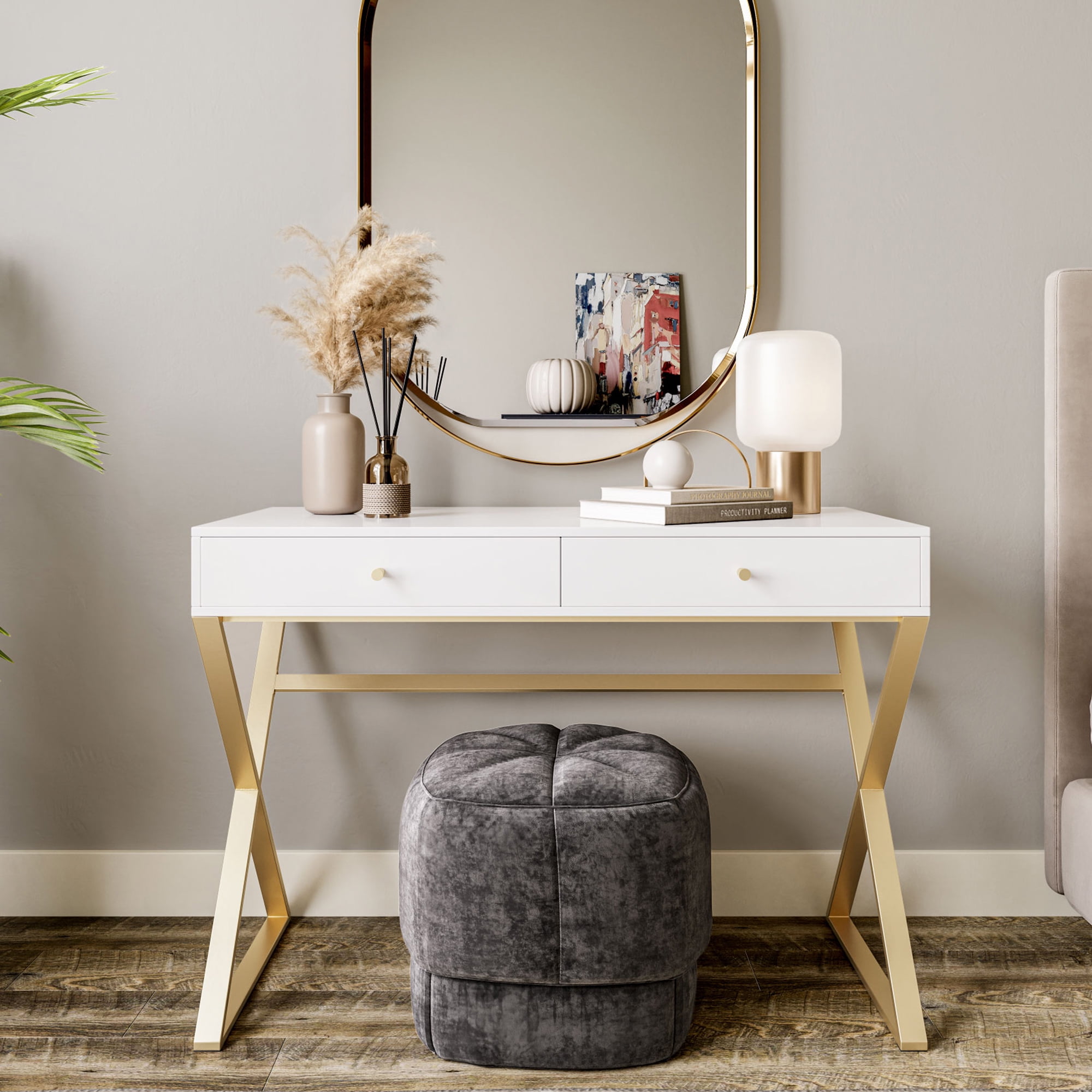 BELLEZE Vanity Table, Home Office Computer Desk - Ellena (White ...