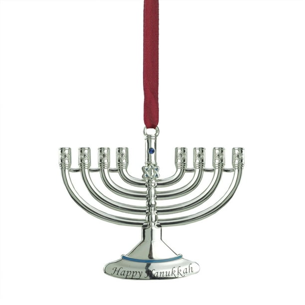 3.25" Regal Shiny Silver-Plated Hanukkah Menora Holiday Ornament with ...