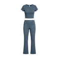 BLCHUNen Workout Sets for Women Crew Neck Crop Tops Flare Leg Fold over ...