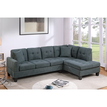 Poundex Furniture 2 Piece Fabric Sectional Sofa Set in Ash Black ...