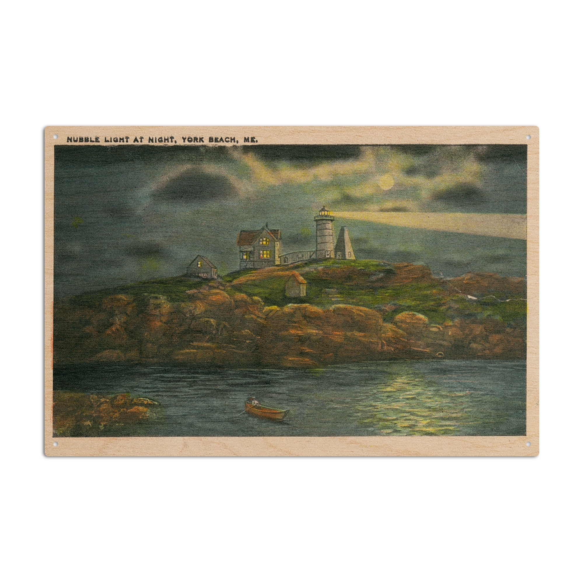 York, Maine, York Beach View of the Nubble Lighthouse at Night Birch ...