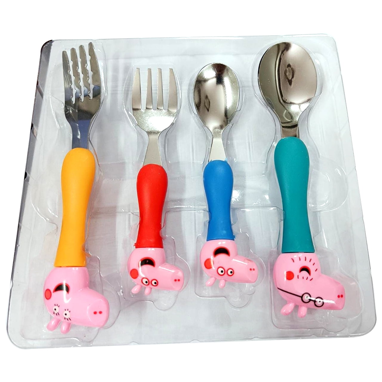 Cartoon Theme Stainless Steel Spoon & Fork Set for Kids - Baby Feeding ...