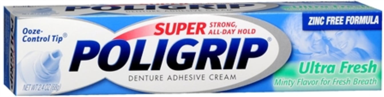 SUPER POLIGRIP Denture Adhesive Cream Ultra Fresh 2.40 oz (Pack of 2 ...