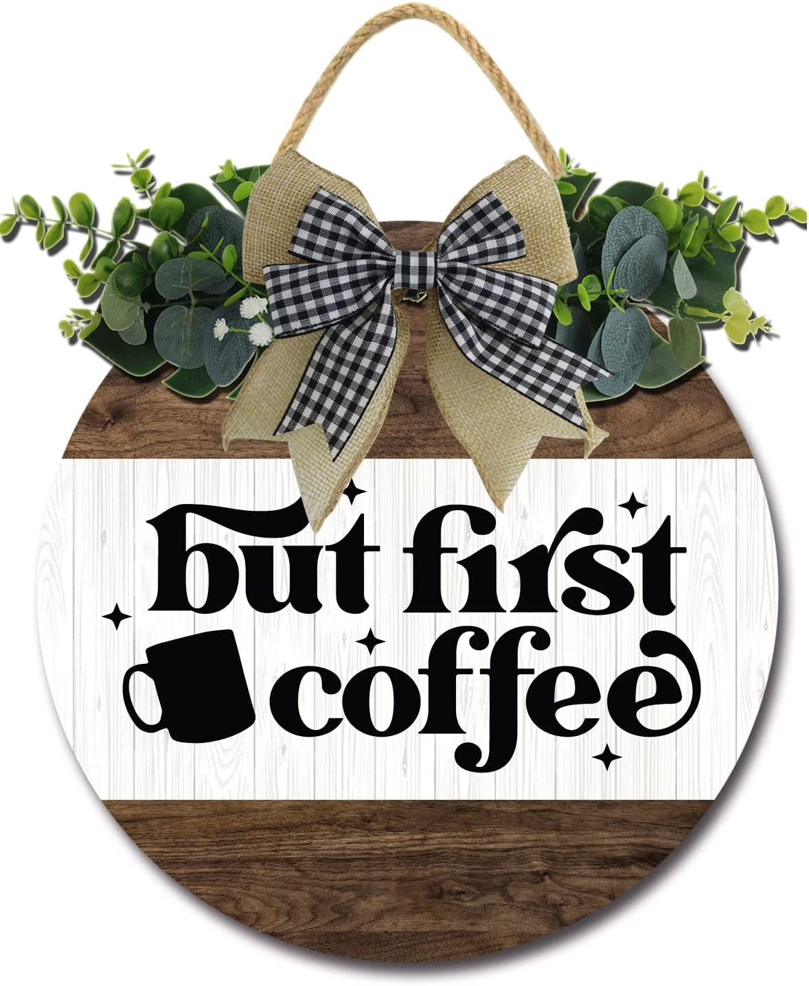 Eveokoki 12" Coffee Bar Decor Sign Farmhouse Wall DecorWooden Round ...