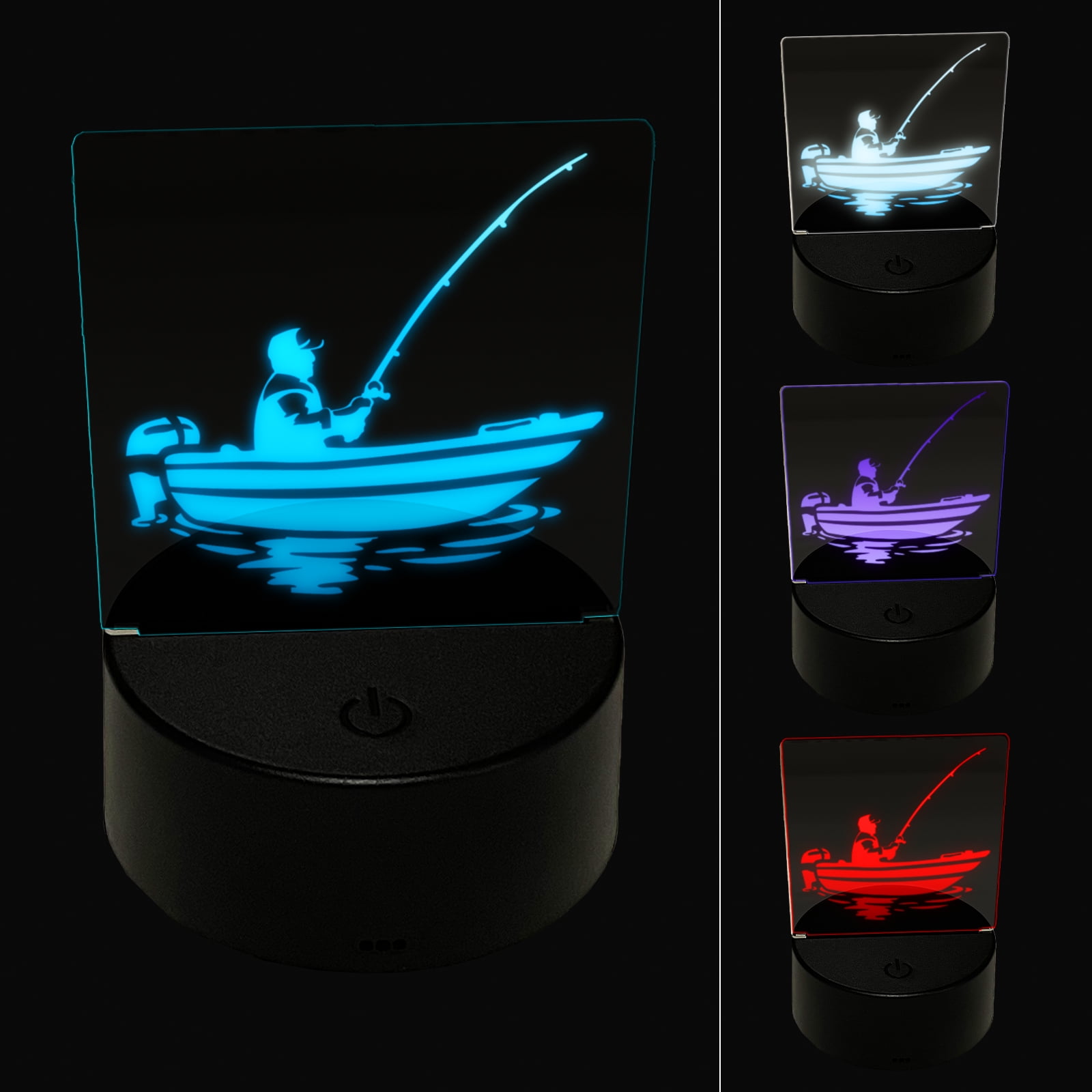 Fisherman in Fishing Boat LED Night Light Sign 3D Illusion Desk ...
