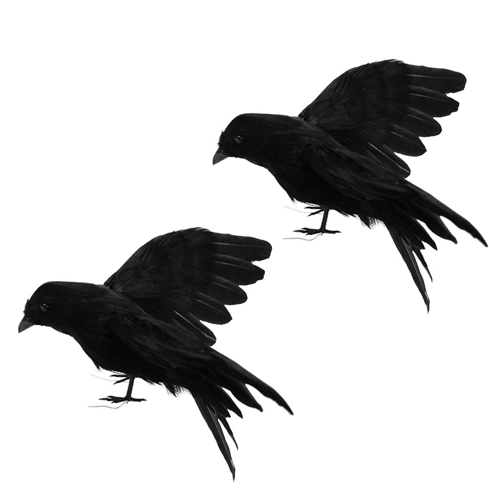 2 PCS Halloween Realistic Black Crows,Halloween Artificial Bird ...