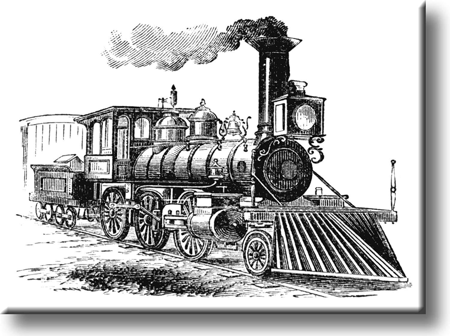 Vintage Black and White Steam Engine Picture on Stretched Canvas, Wall ...