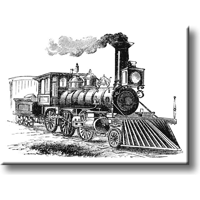 Vintage Black and White Steam Engine Picture on Stretched Canvas, Wall ...