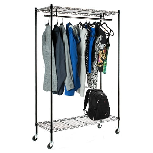 18" Deep x 72" Wide x 60" High 2 Tier Black Mobile Garment Rack ...