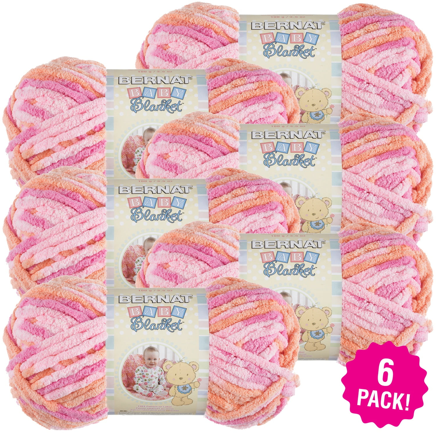 Bernat Baby Blanket Yarn - Peachy, Multipack of 6 - Walmart.com